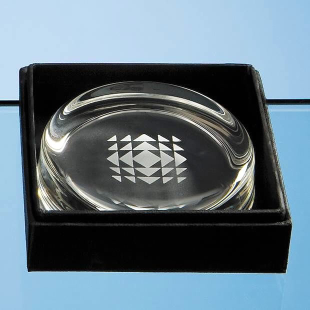 70mm dia Round Glass Desktop Paperweight with low-cost engraving